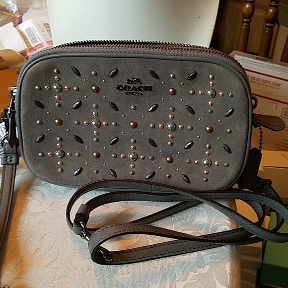 Coach | Bags | Coach Crossbody Clutch With Prairie Rivets Grey | Poshmark